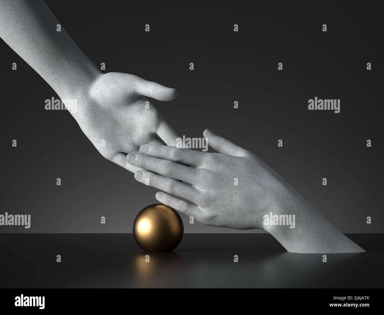 3d render, handshake gesture and golden ball, mannequin hands ...