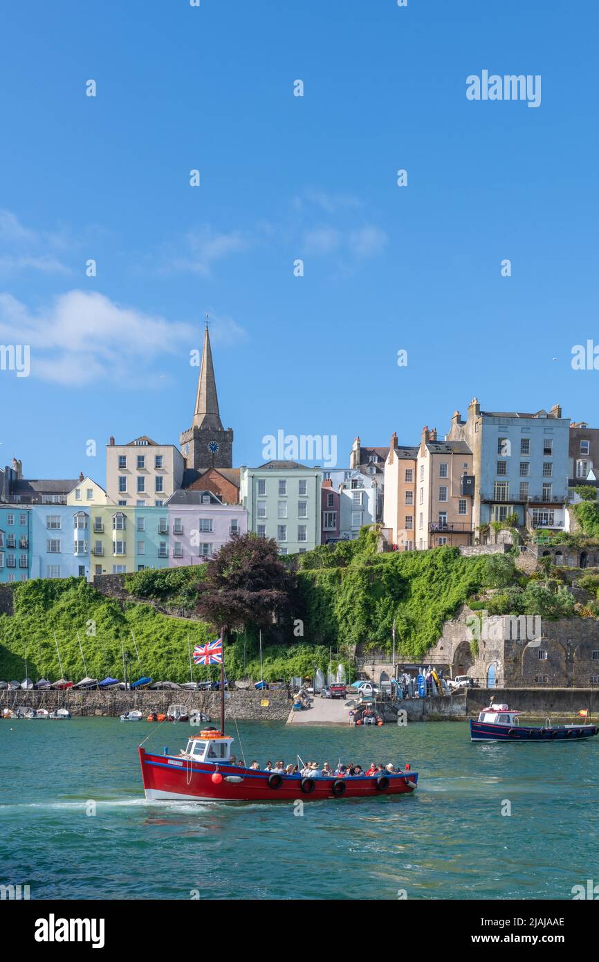 The pretty harbour of Tenby Pembrokeshire with its many small boats ...