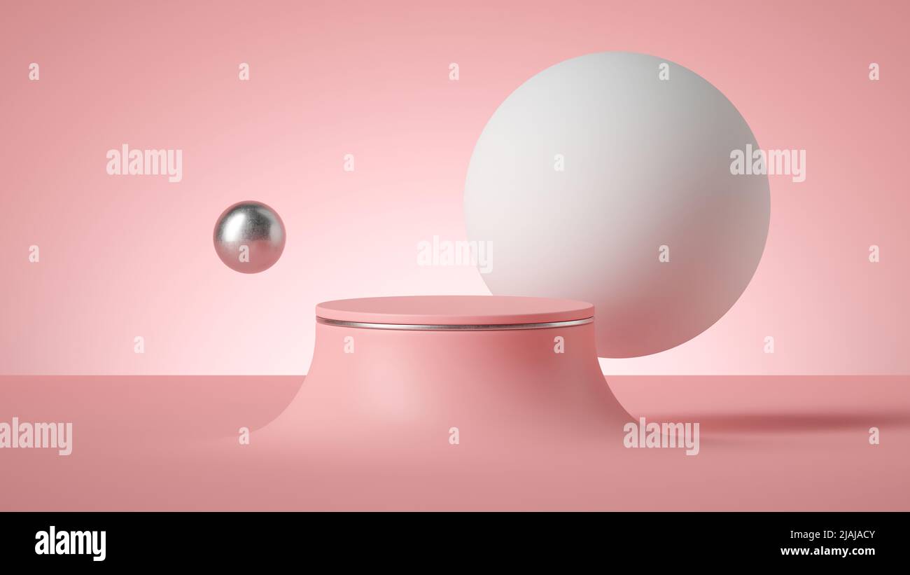 3d render, abstract minimal postmodern pink background, empty cylinder ...