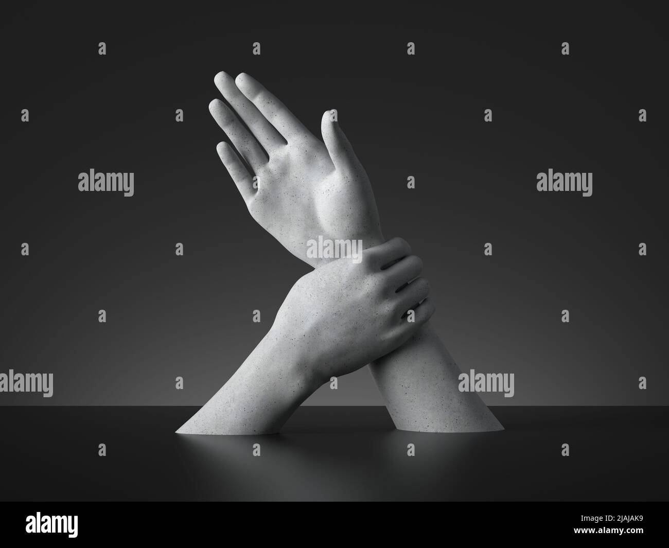 3d render, sign language, mannequin hands isolated on black background ...