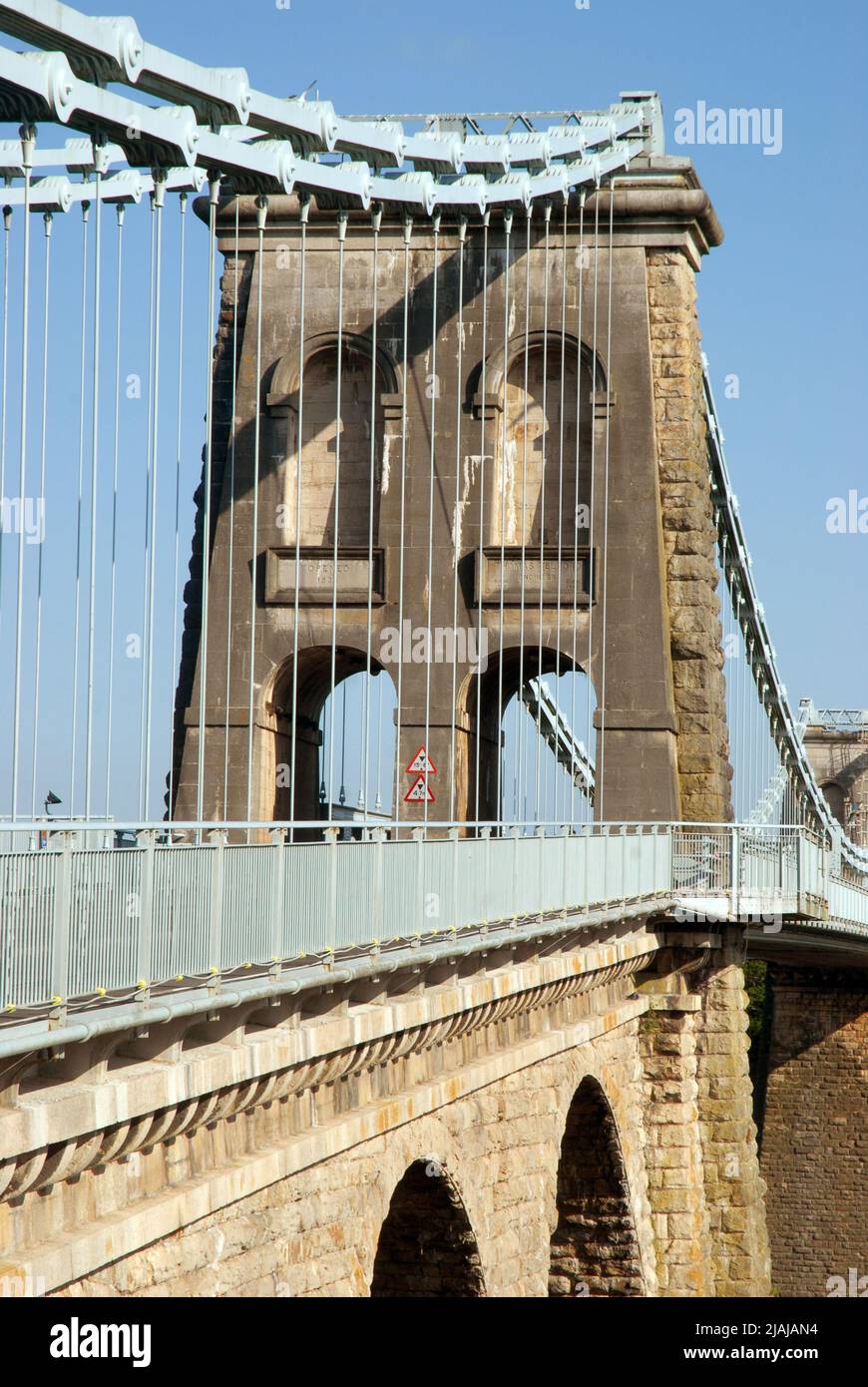 The Menai Suspension Bridge, designed by Thomas Telford, looking across ...