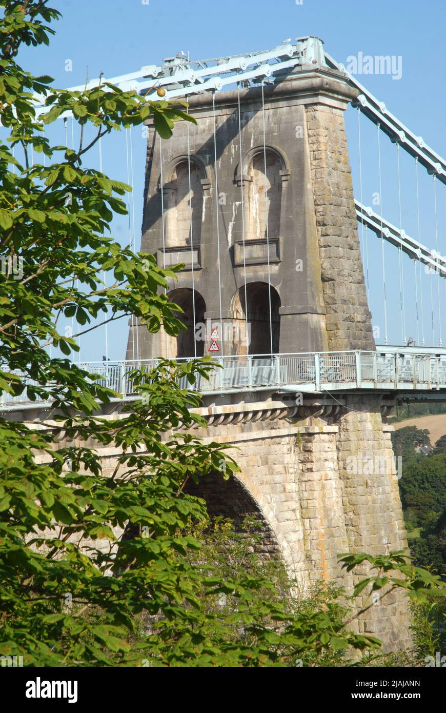 The Menai Suspension Bridge, designed by Thomas Telford, looking across ...