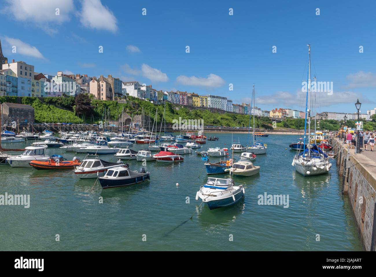 The pretty harbour of Tenby Pembrokeshire with its many small boats ...