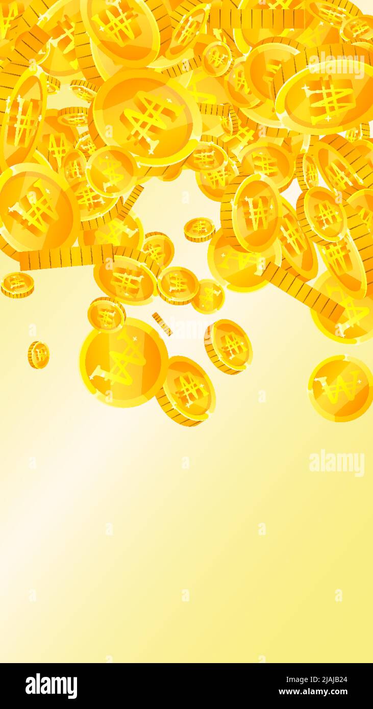 Korean won coins falling. Positive scattered WON coins. Korea money ...