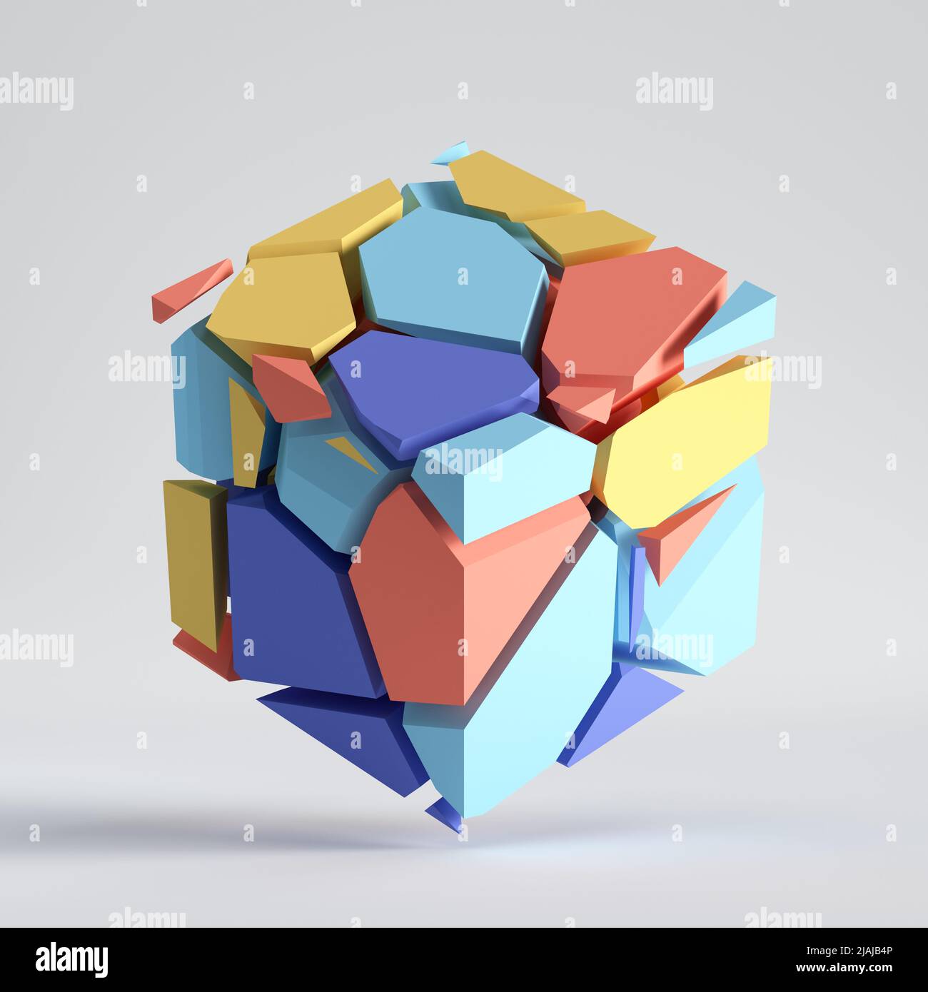 3d render, abstract colorful fragments, broken cube. Blue red yellow ...