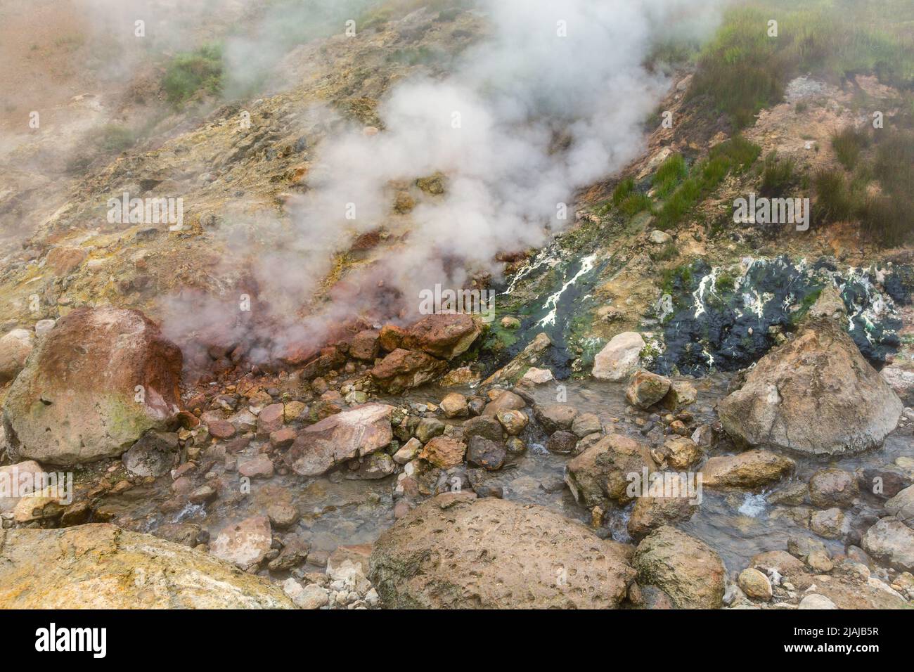 Thrilling view of volcanic landscape, aggressive hot spring, eruption ...
