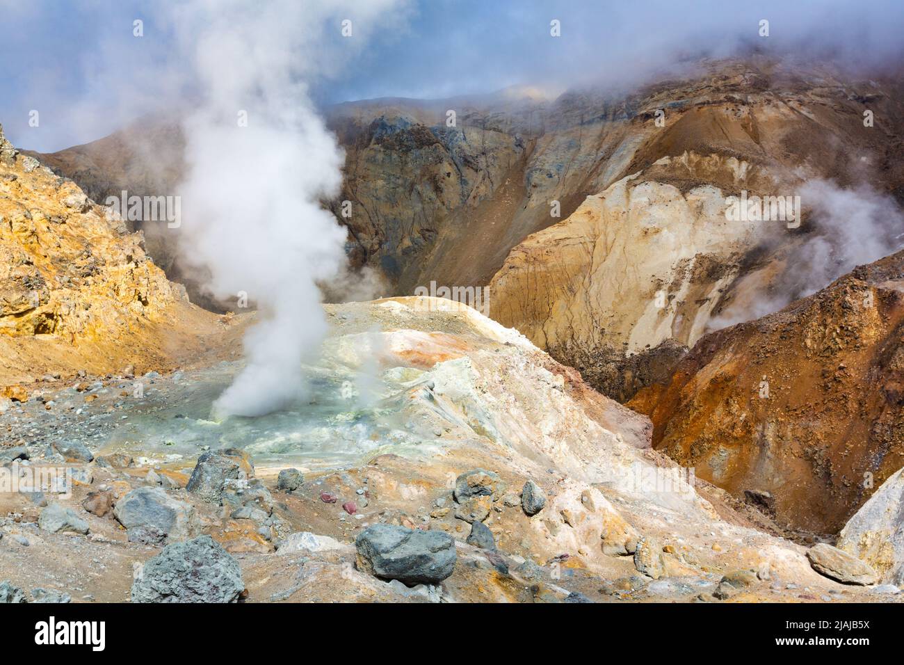 Crater of active volcano, stunning volcanic landscape: fumarole and hot ...