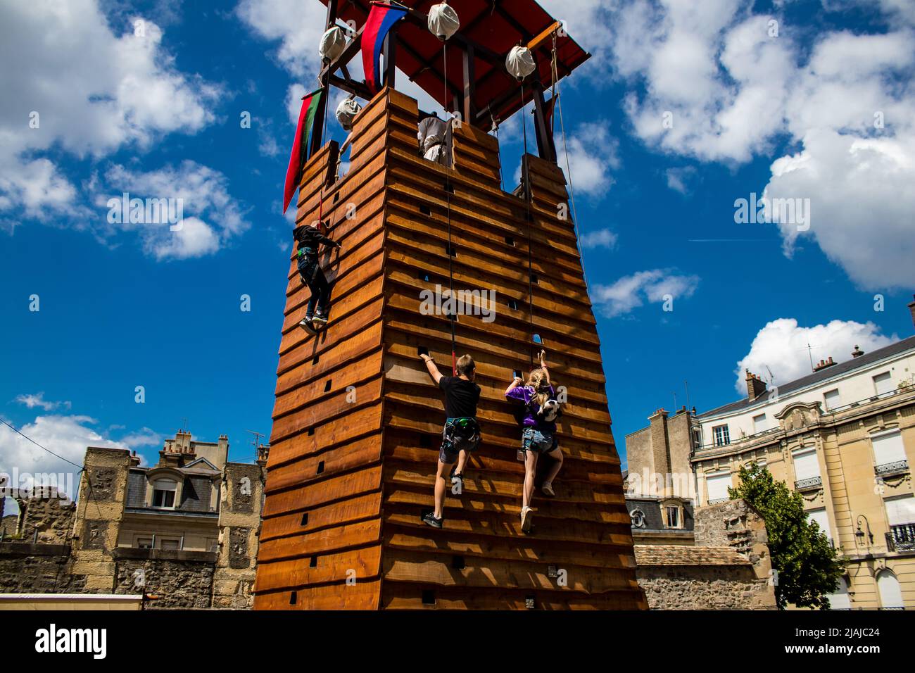 Reims, France - May 28, 2022 Children play games and have fun at the ...