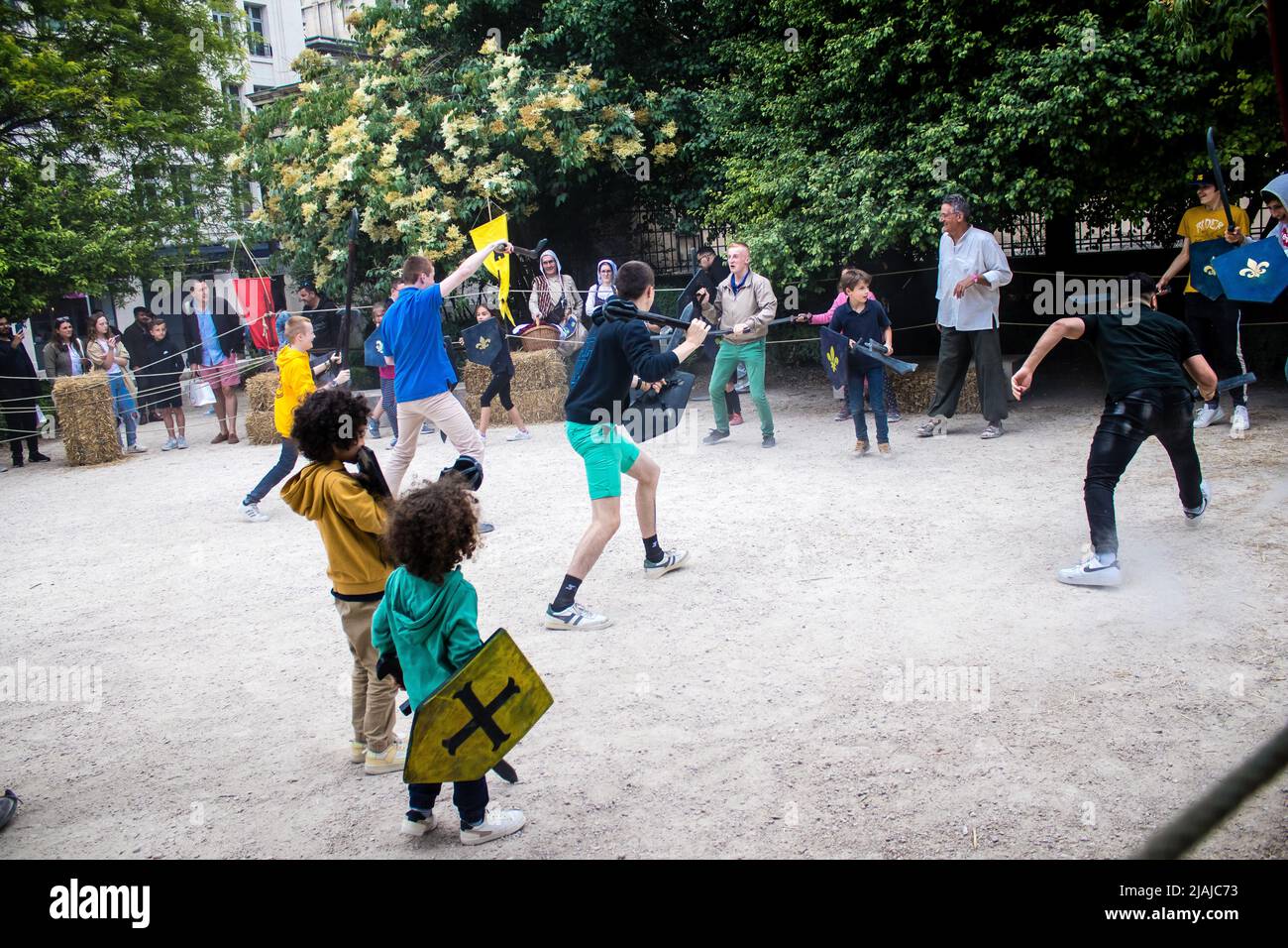 Reims, France - May 28, 2022 Children play games and have fun at the ...