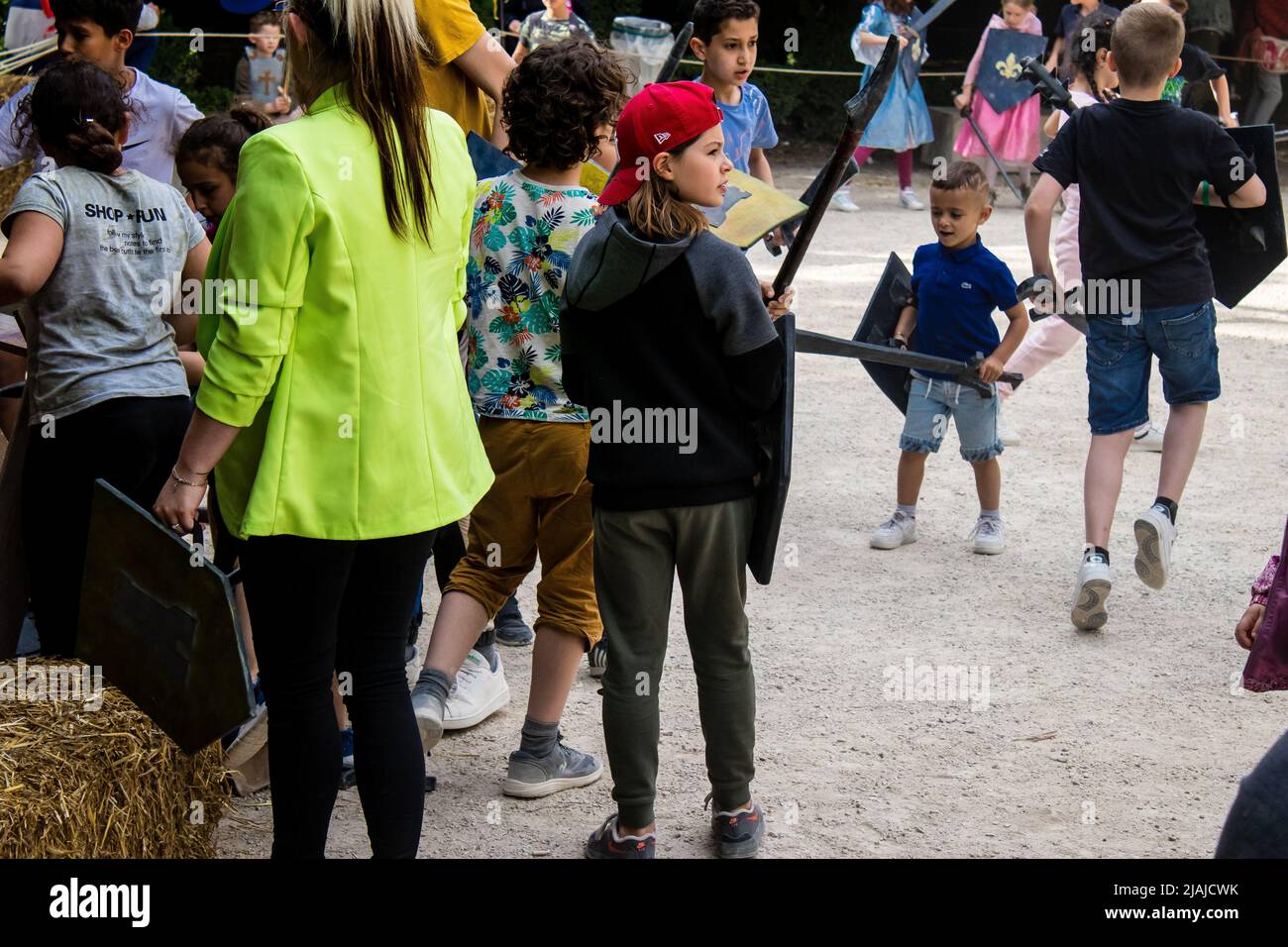 Reims, France - May 28, 2022 Children play games and have fun at the ...