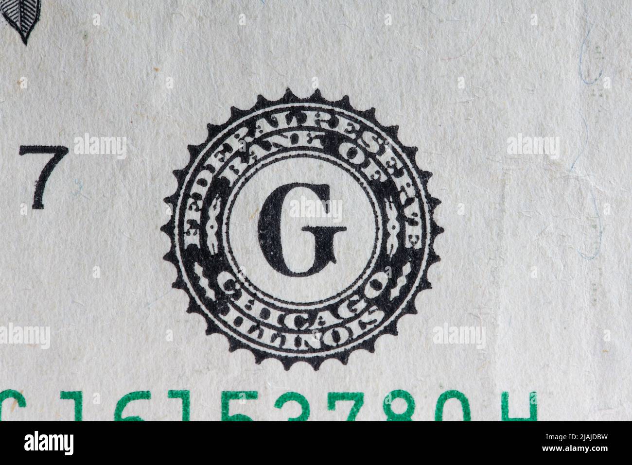 Federal reserve bank of Chicago, Illinois. Seal on one dollar banknote ...