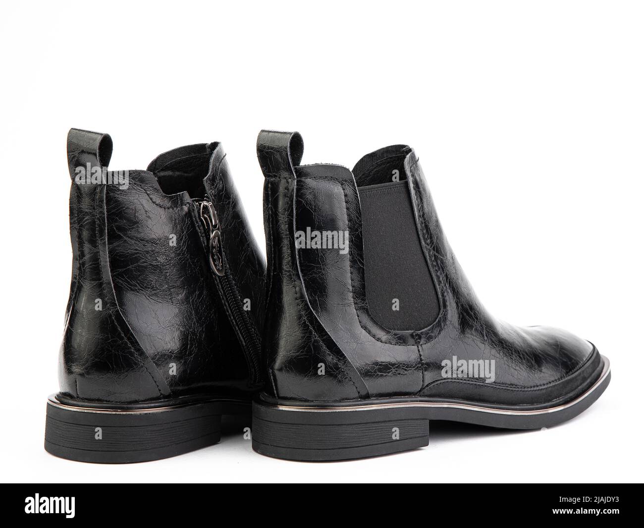 Men's autumn chelses black leather boots isolated white background ...