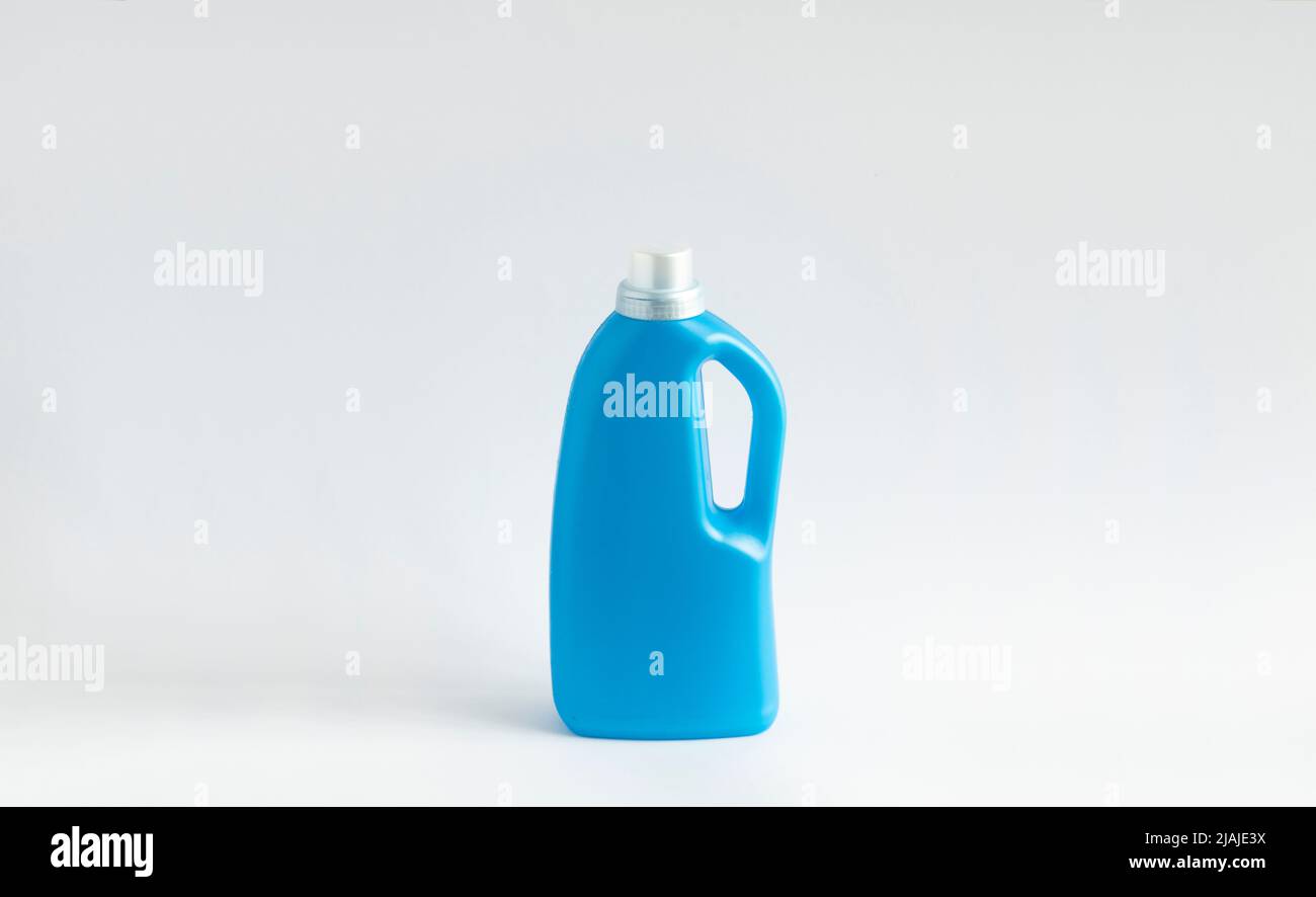 Big Blue plastic bottles of cleaning products isolated on white ...
