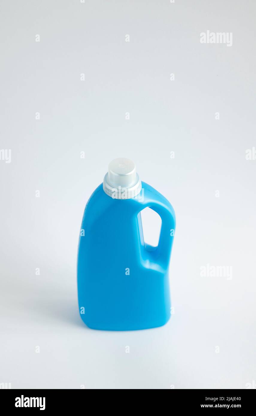 Blue plastic liquid detergent bottle isolated on white background ...