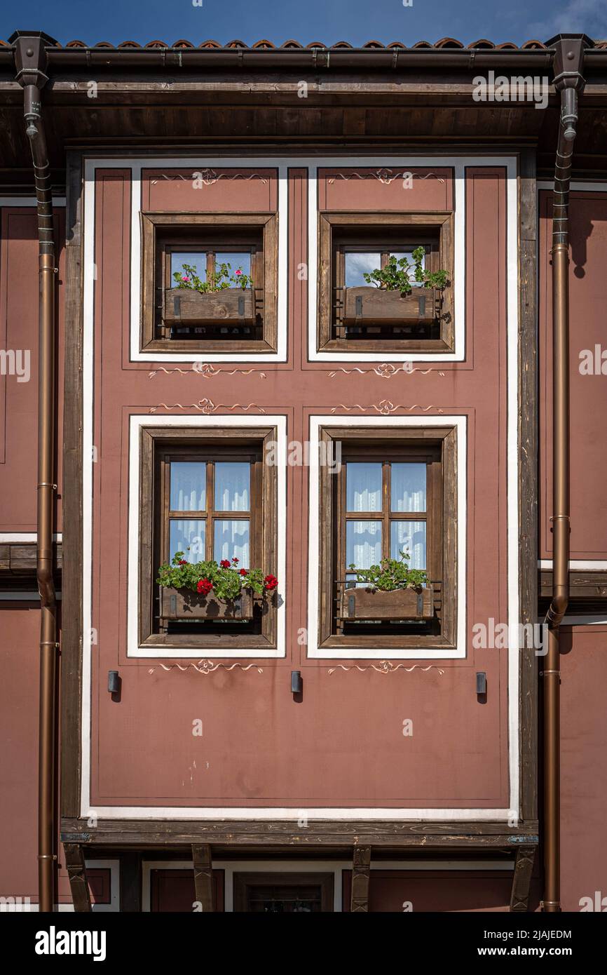 The erker windows of a traditional Bulgarian architecture house of ...