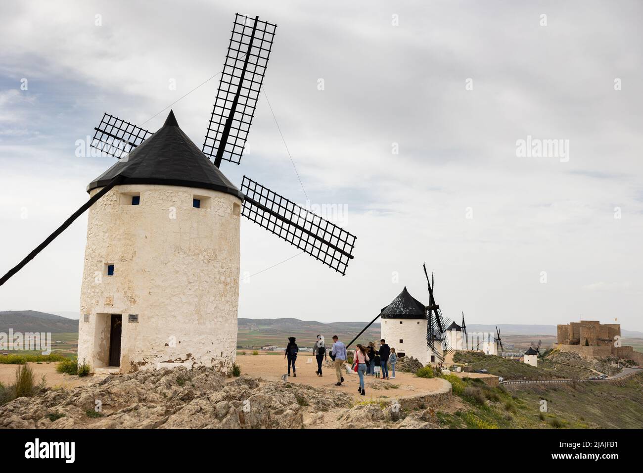 Windmills of Consuegra, with Castle of La Muela in background Stock ...