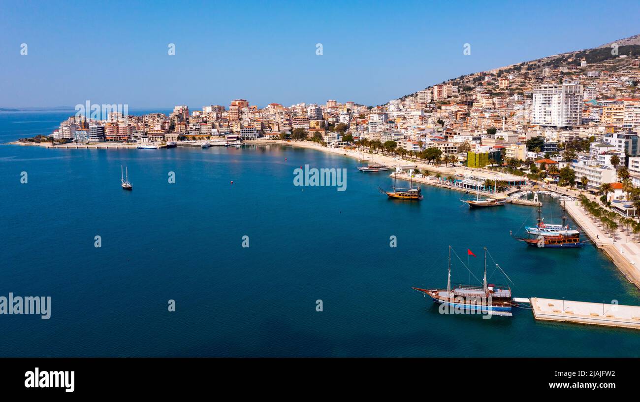 Aerial view of the resort town of Saranda Stock Photo - Alamy