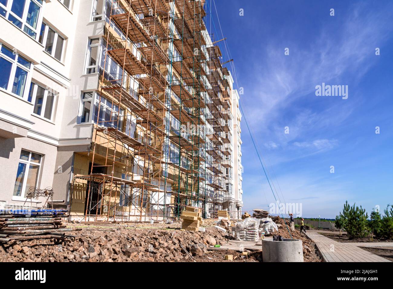 completion of residential building construction facade finishing using ...