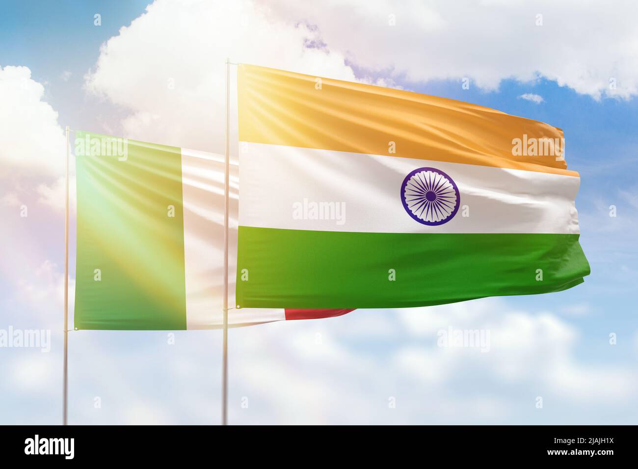 Sunny blue sky and flags of india and italy Stock Photo - Alamy