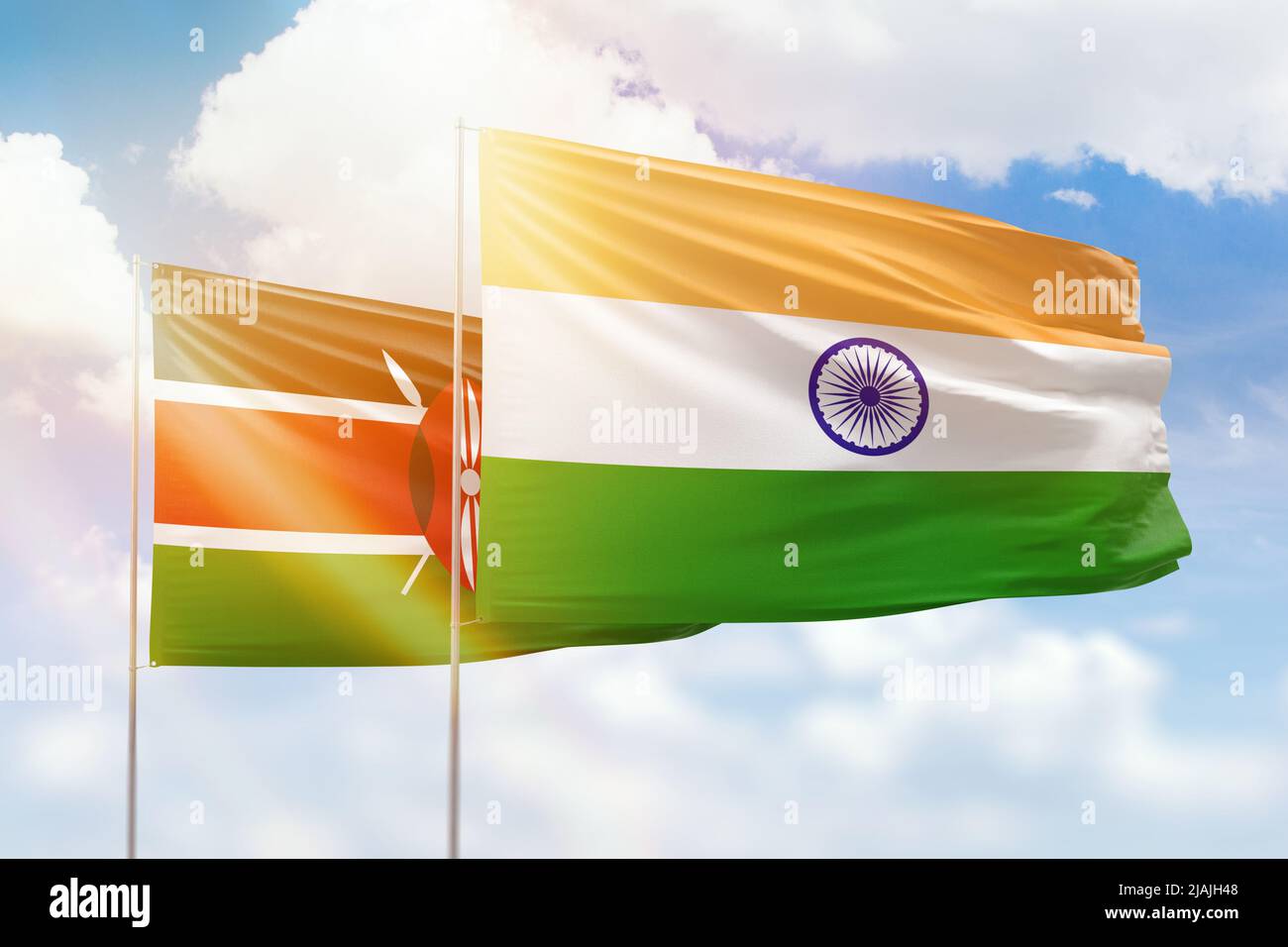 Sunny blue sky and flags of india and kenya Stock Photo - Alamy