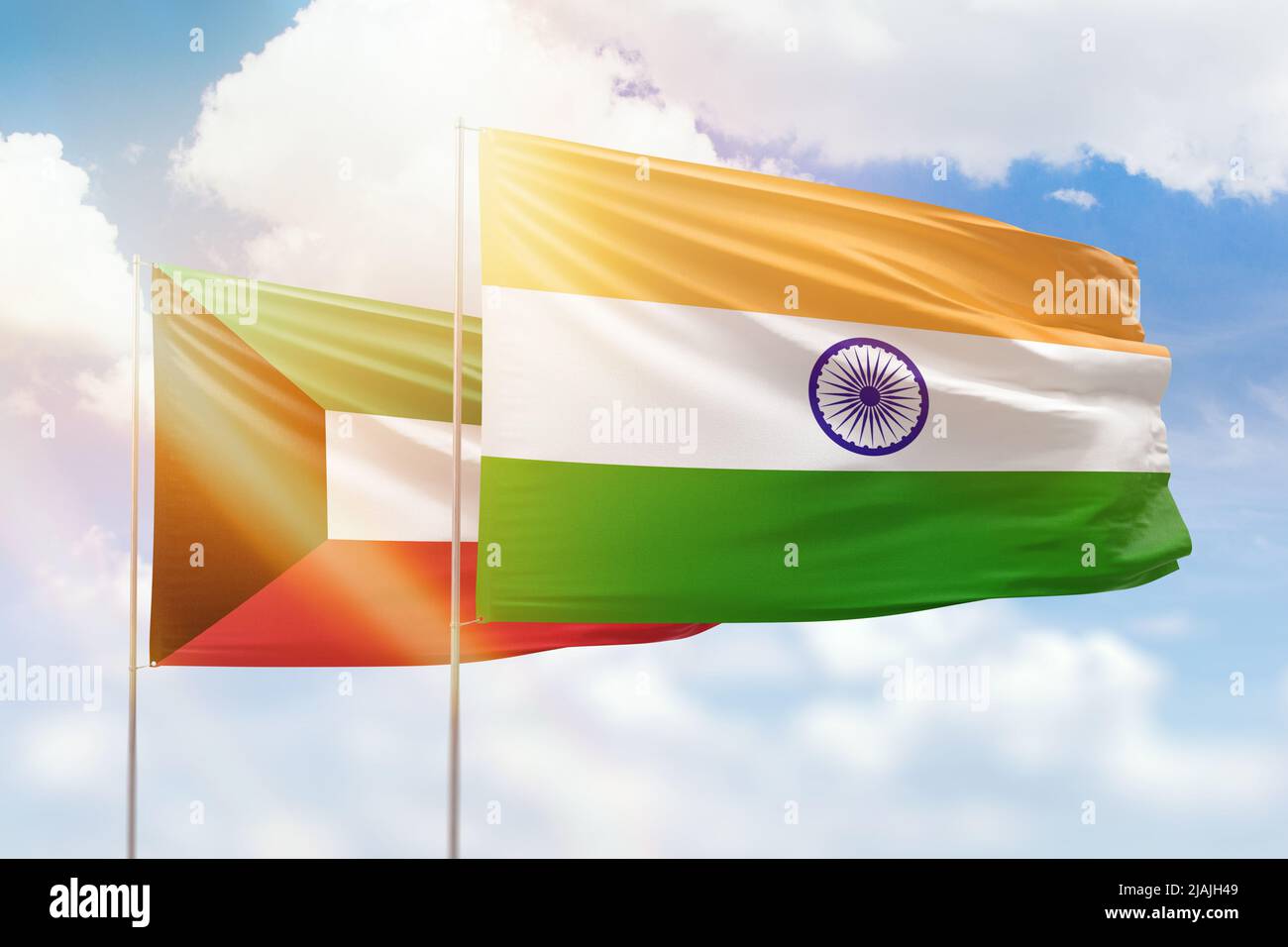 Sunny blue sky and flags of india and kuwait Stock Photo - Alamy