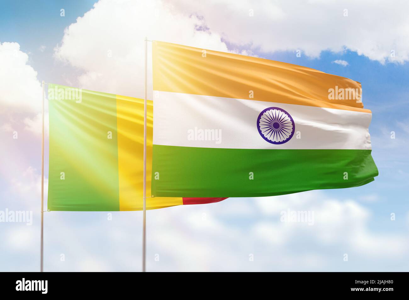 Sunny blue sky and flags of india and mali Stock Photo - Alamy