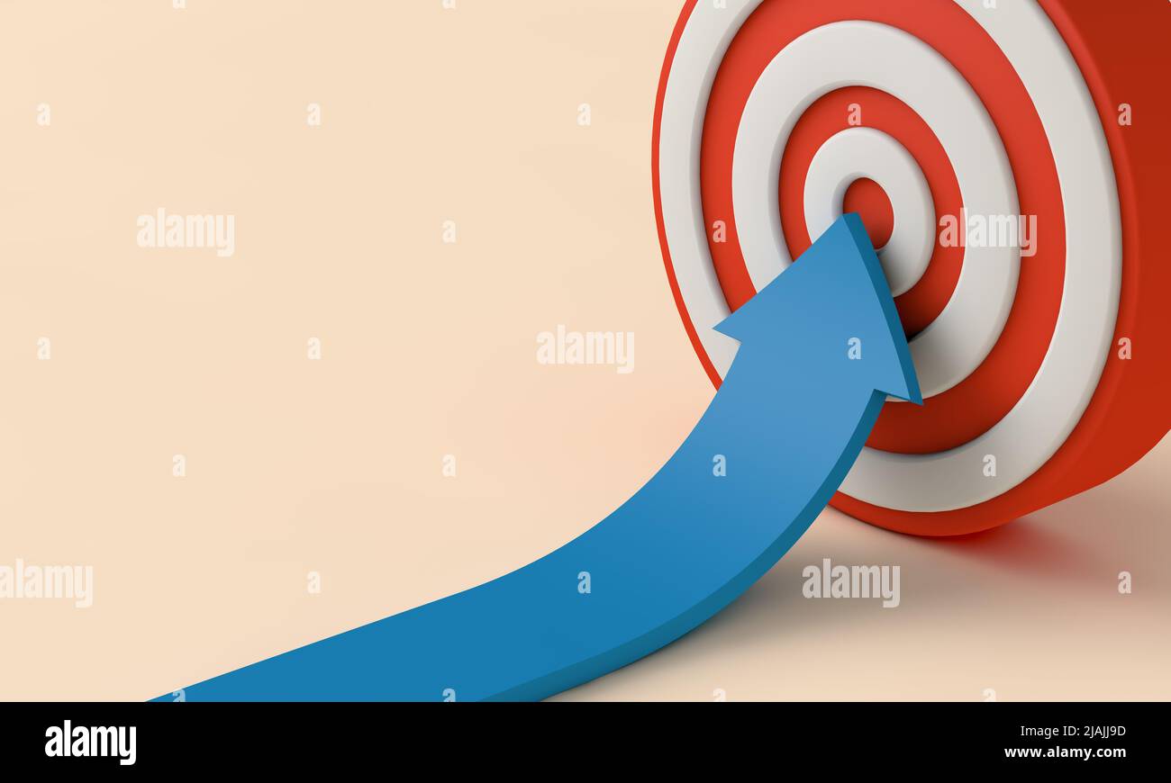 Arrow pointing to the middle of a red and white target. Business aims ...