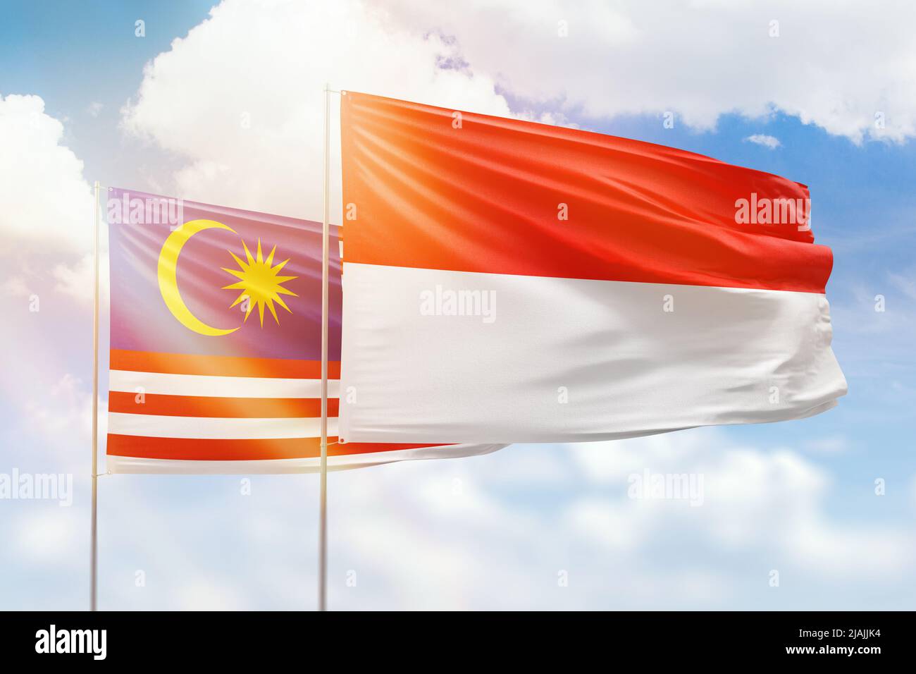 Sunny blue sky and flags of indonesia and malaysia Stock Photo - Alamy