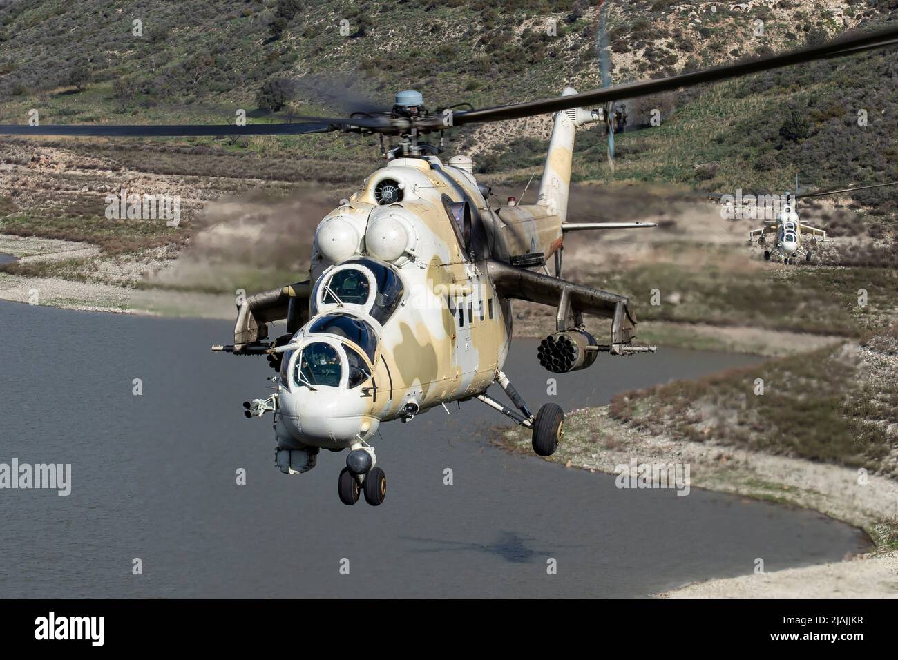 A pair of Cyprus National Guard Air Wing Mi-35 Hind attack helicopters ...