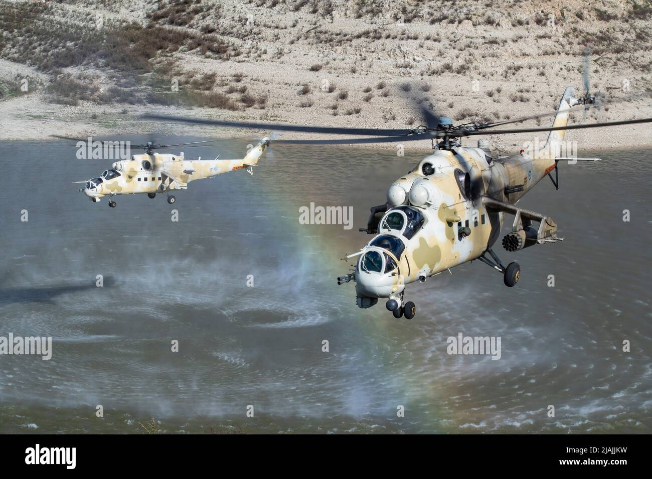 A pair of Cyprus National Guard Air Wing Mi-35 Hind attack helicopters ...