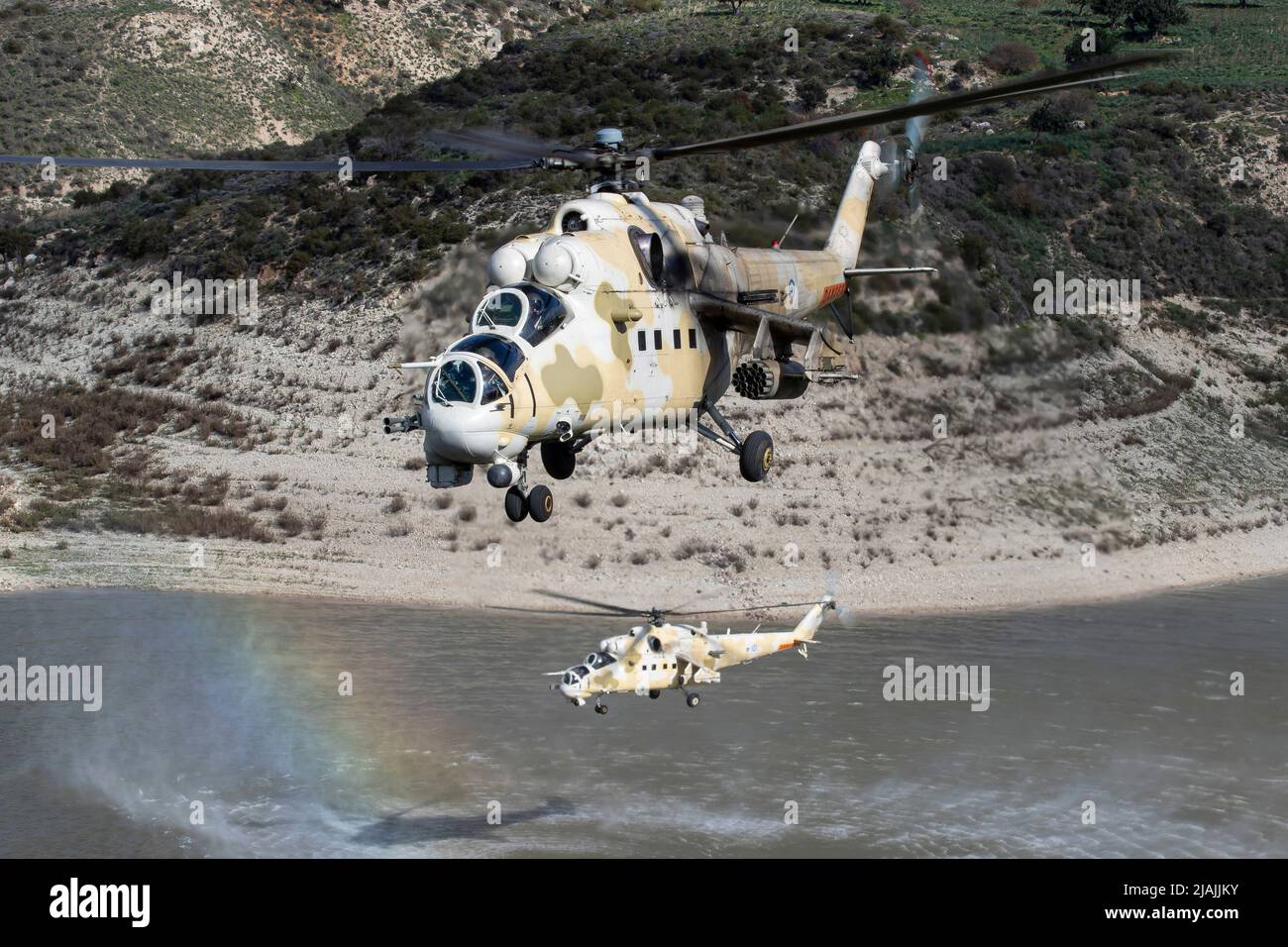 A pair of Cyprus National Guard Air Wing Mi-35 Hind attack helicopters ...