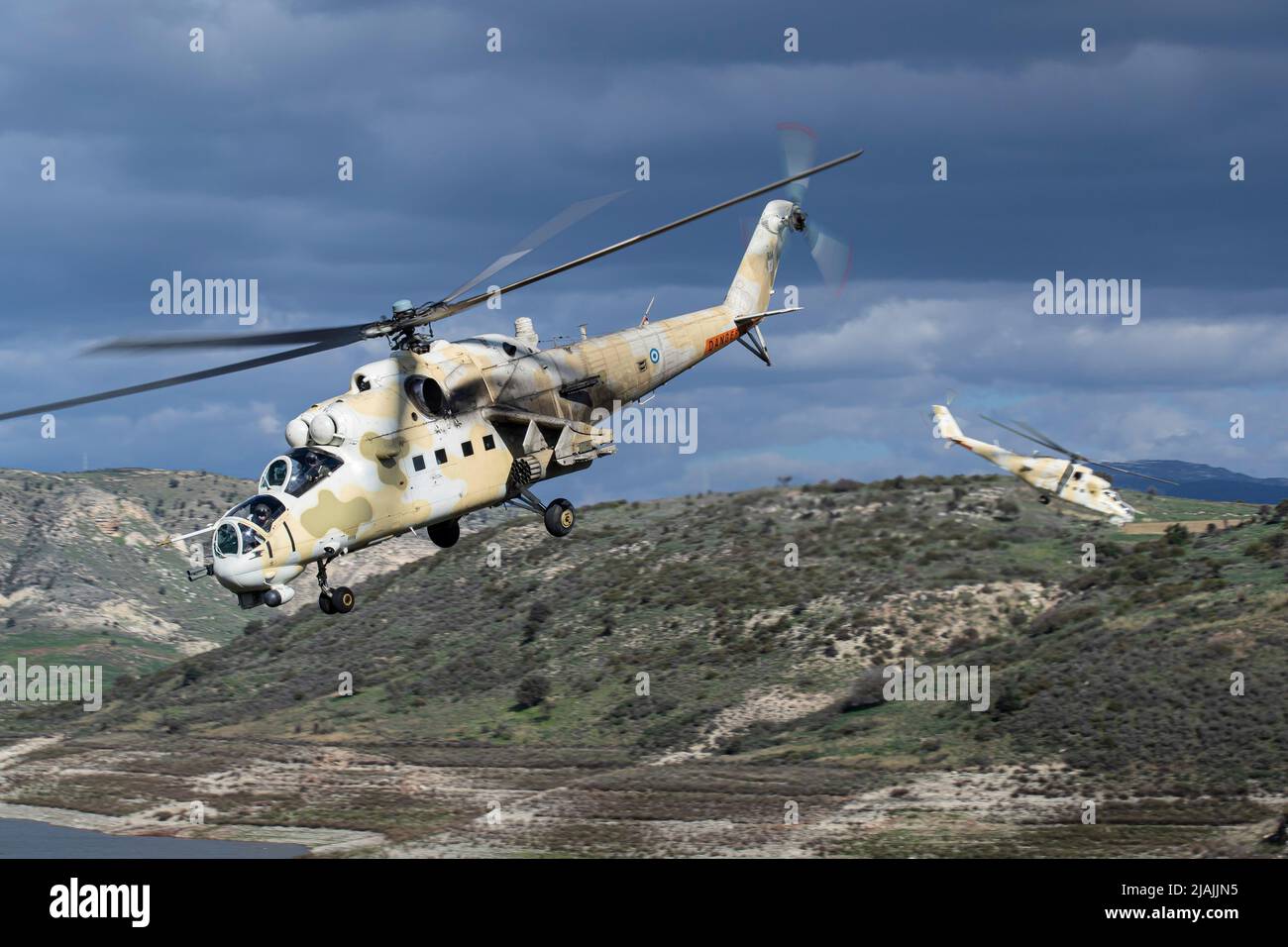 A pair of Cyprus National Guard Air Wing Mi-35 Hind attack helicopters ...