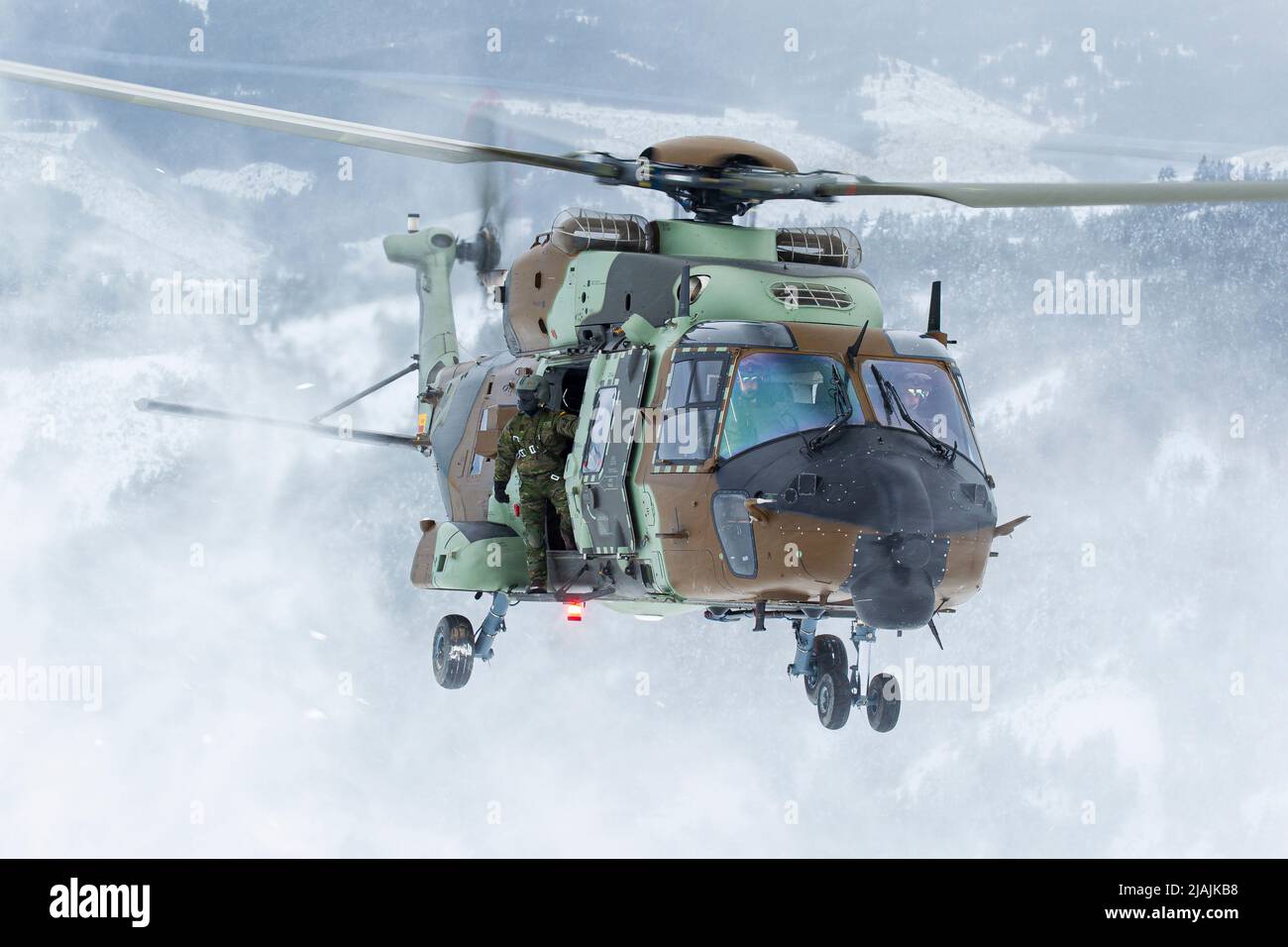A Spanish Army NH90 transport helicopter during a training flight ...