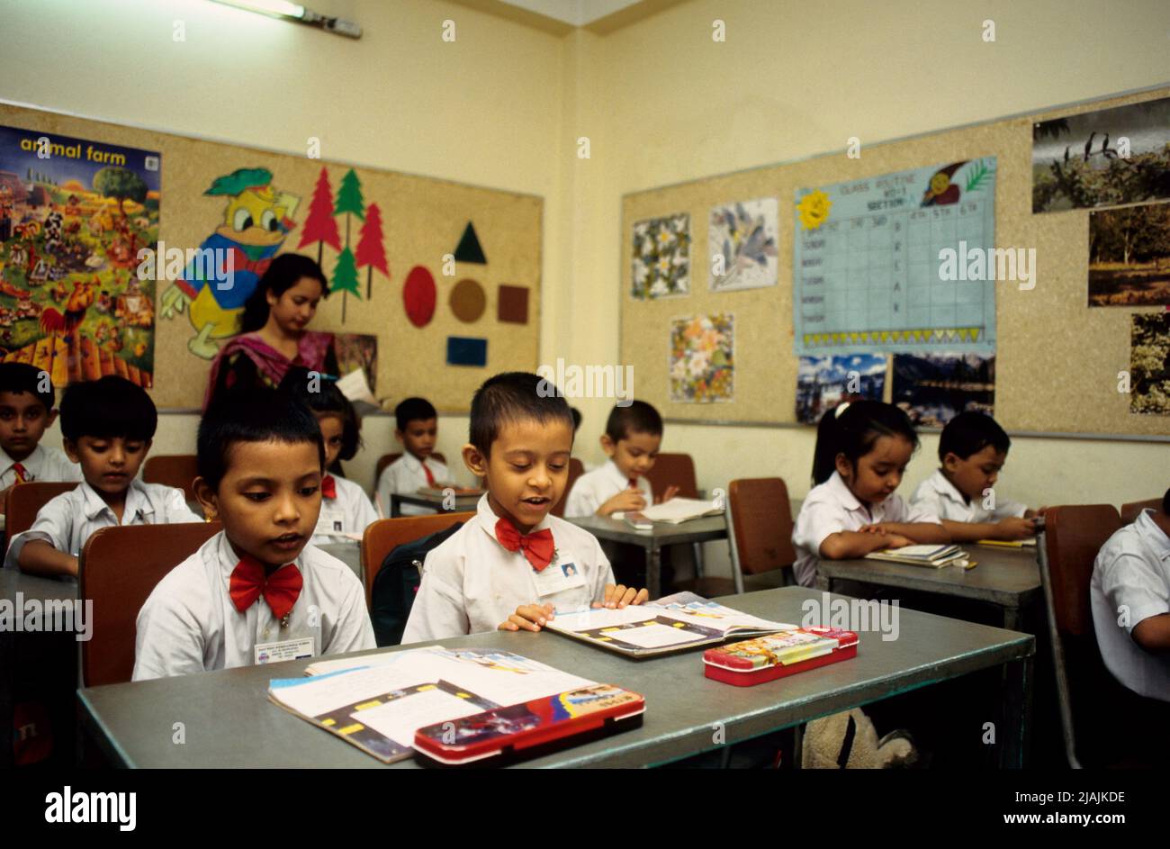 Children attending class of an English Medium school in Mirpur, Dhaka ...