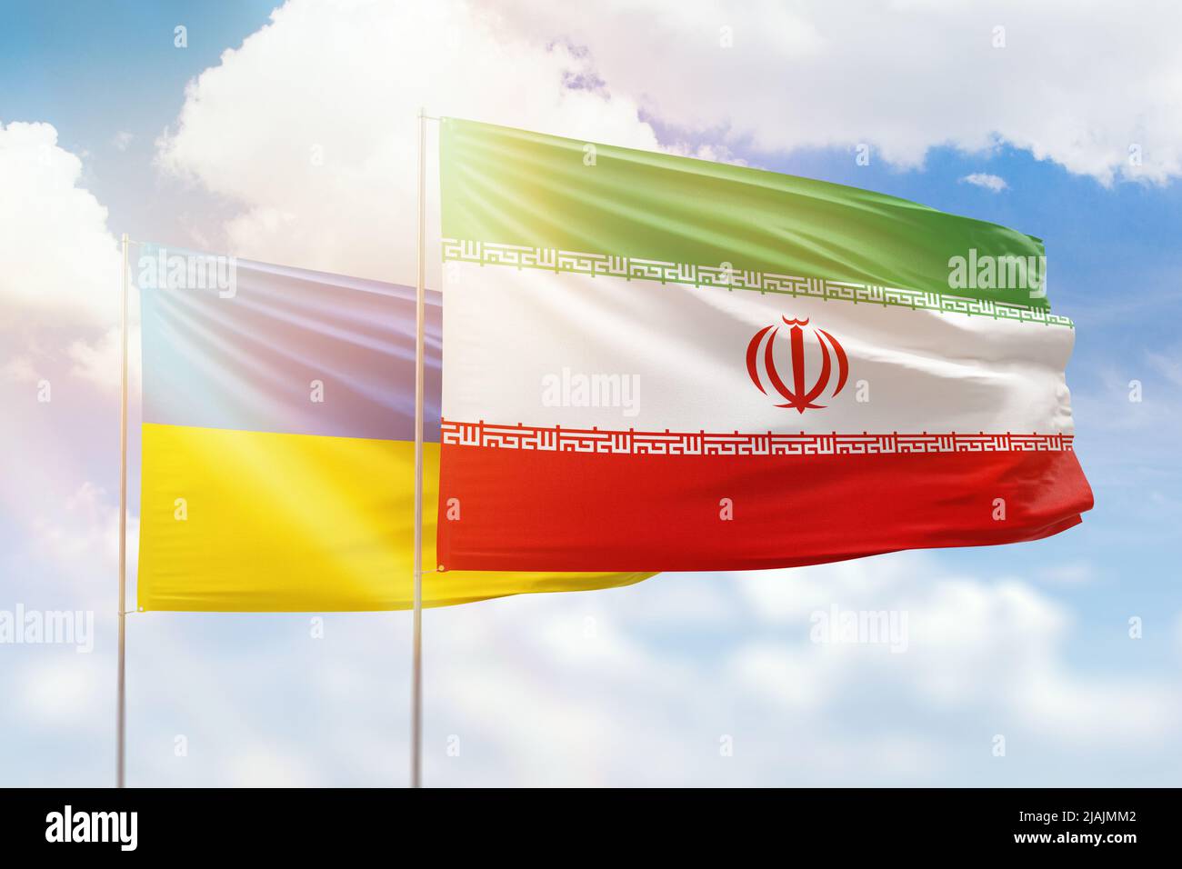 Sunny blue sky and flags of iran and ukraine Stock Photo - Alamy