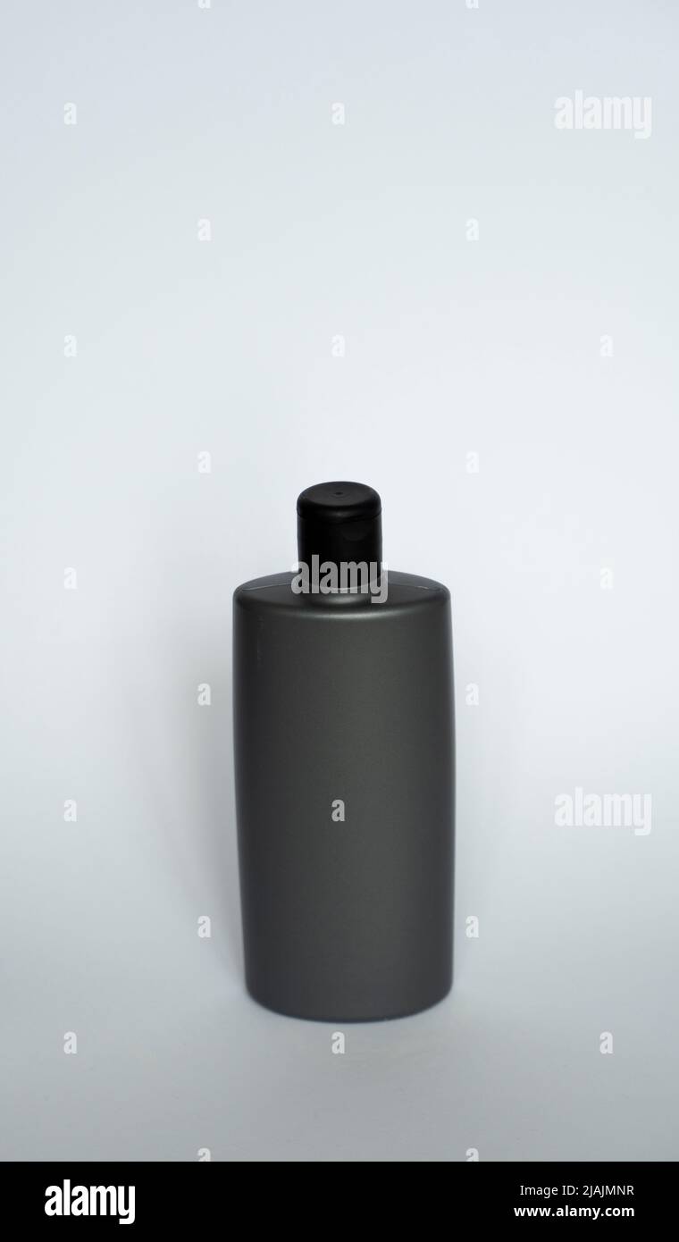 Men's gray shower gel bottle, front view template. Container of ...