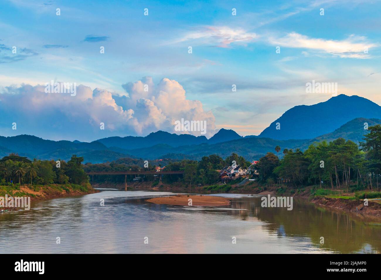 Panorama of the landscape Mekong river and Luang Prabang city in Laos ...