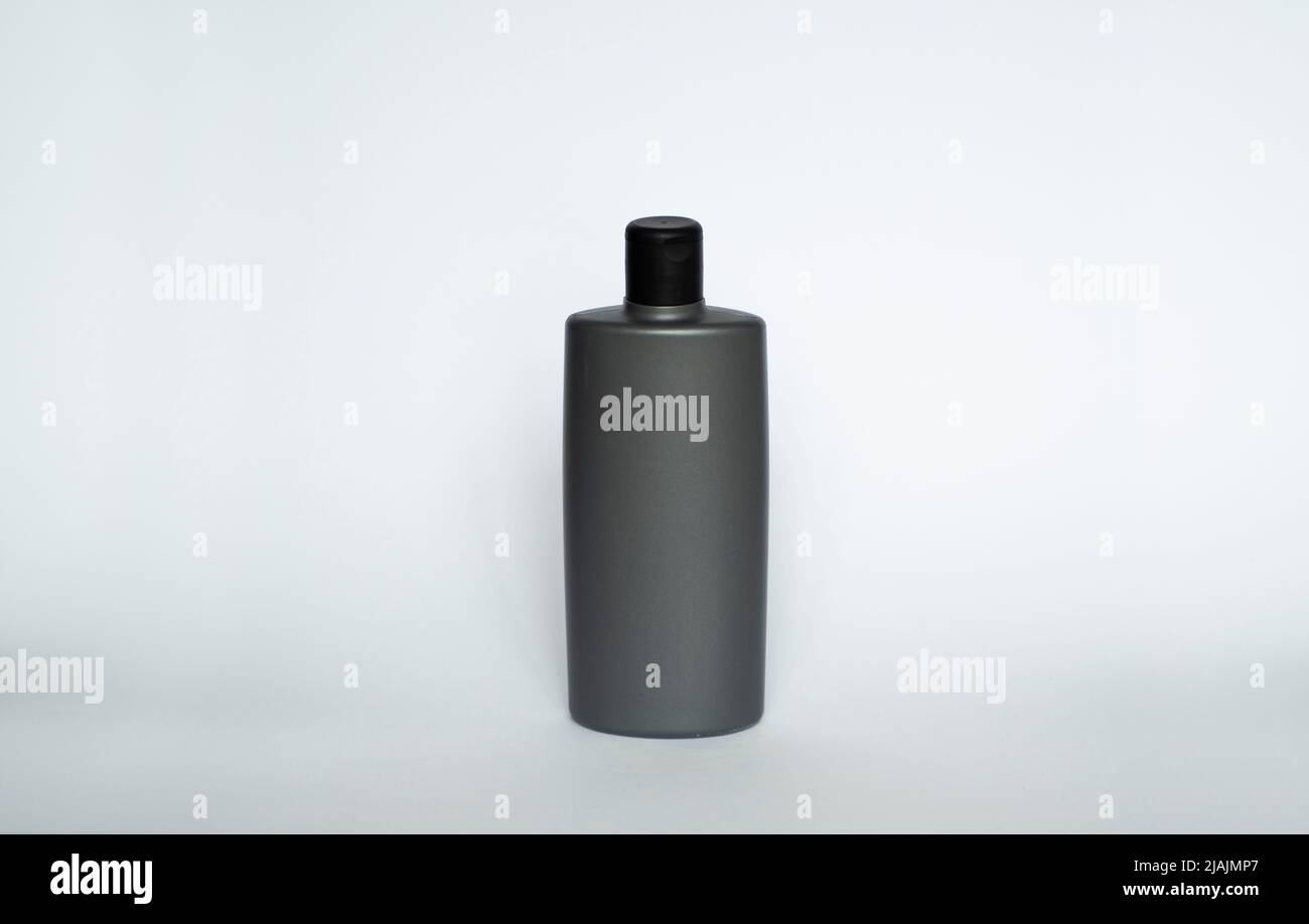 Men's gray shower gel bottle, front view template. Container of ...