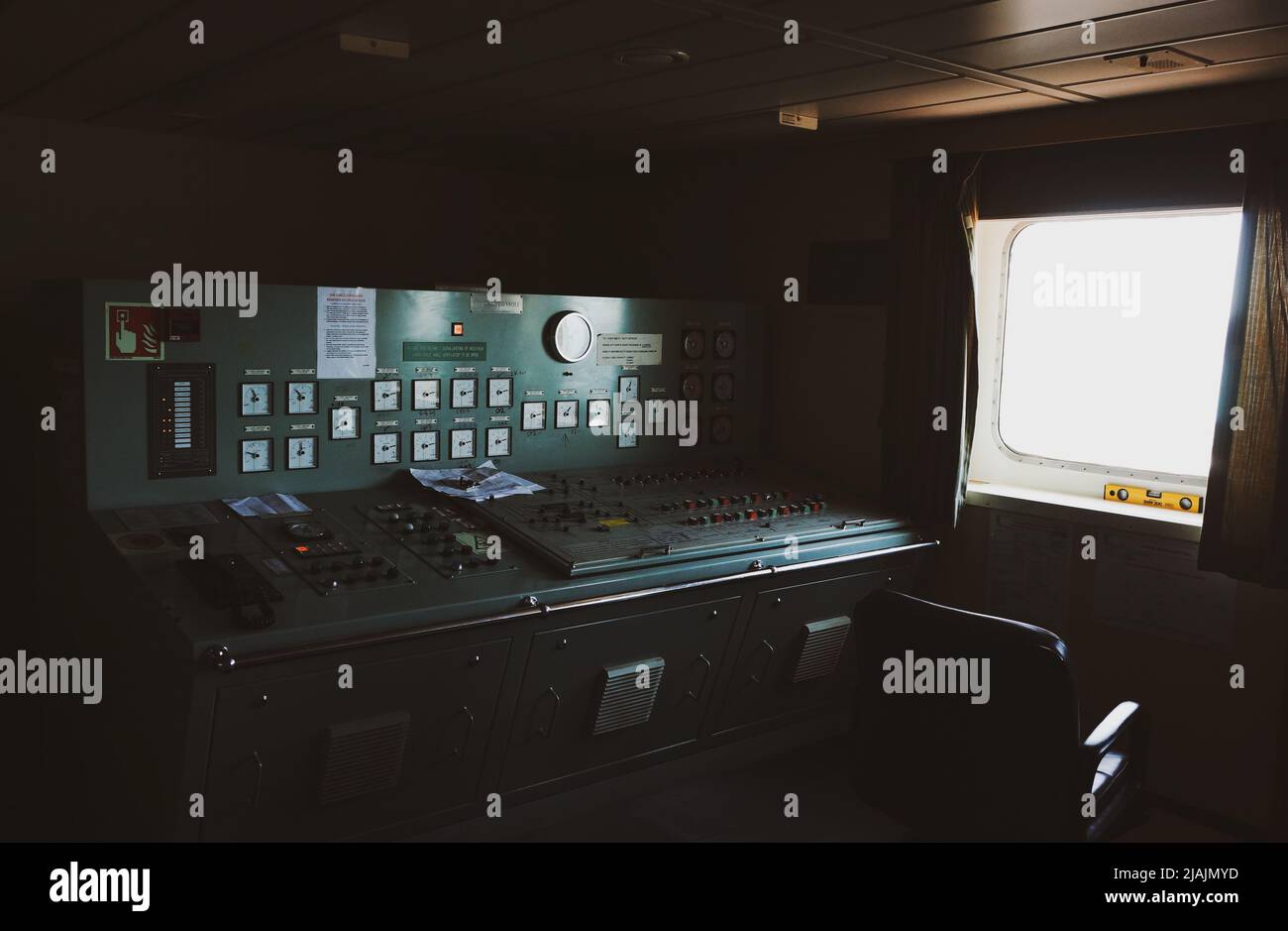 Ballast control console of a cargo ship. A cape sized bulk carrier ...