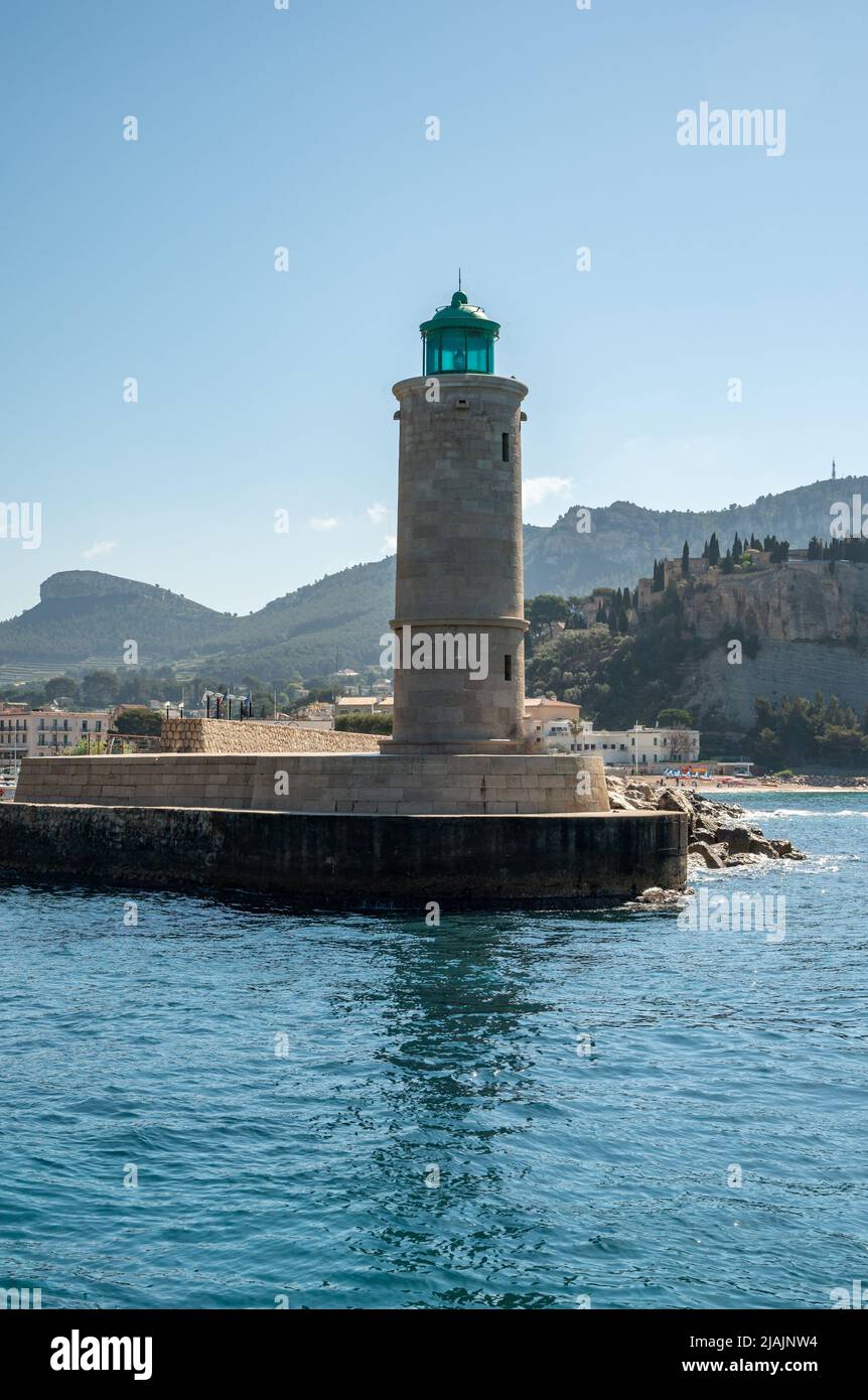 View from seaside on Provencal Cassis, boat excursion to Calanques ...