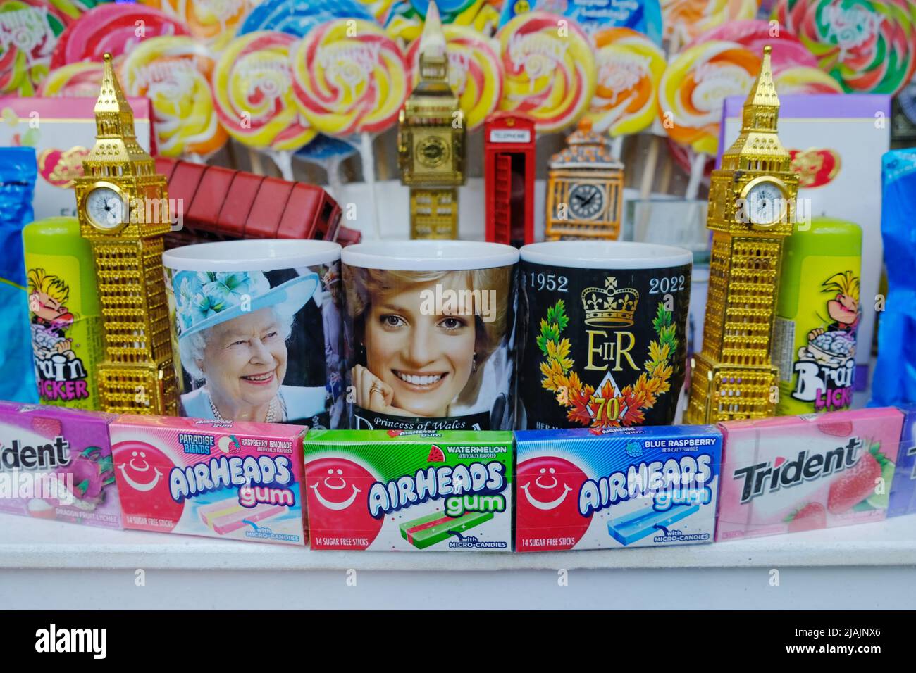 London, UK. A window display in an 'American candy store' in Oxford ...