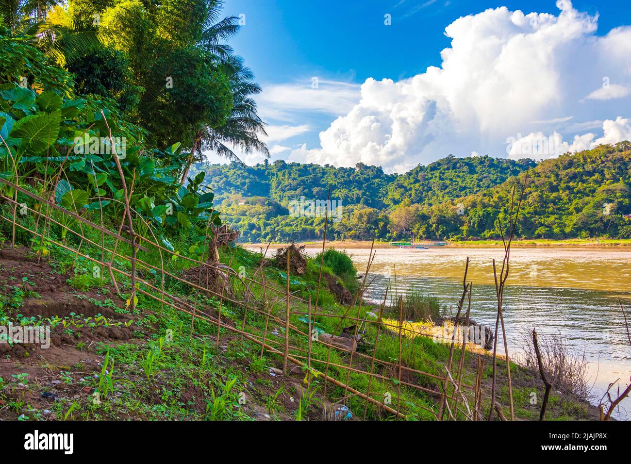 Panorama of the landscape Mekong river and Luang Prabang city in Laos ...