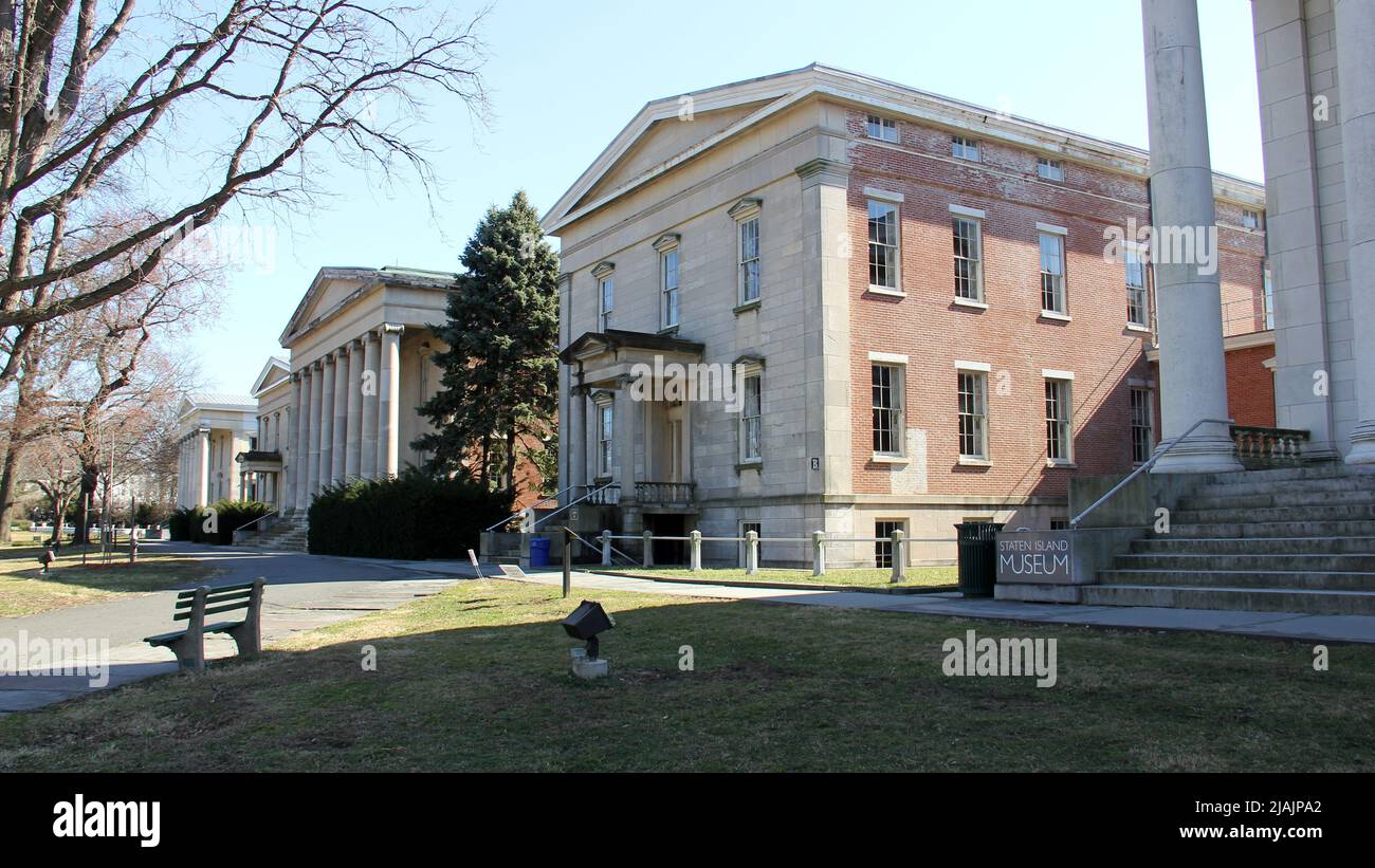 Porticos and columns of the 19th century historic buildings at the Snug ...