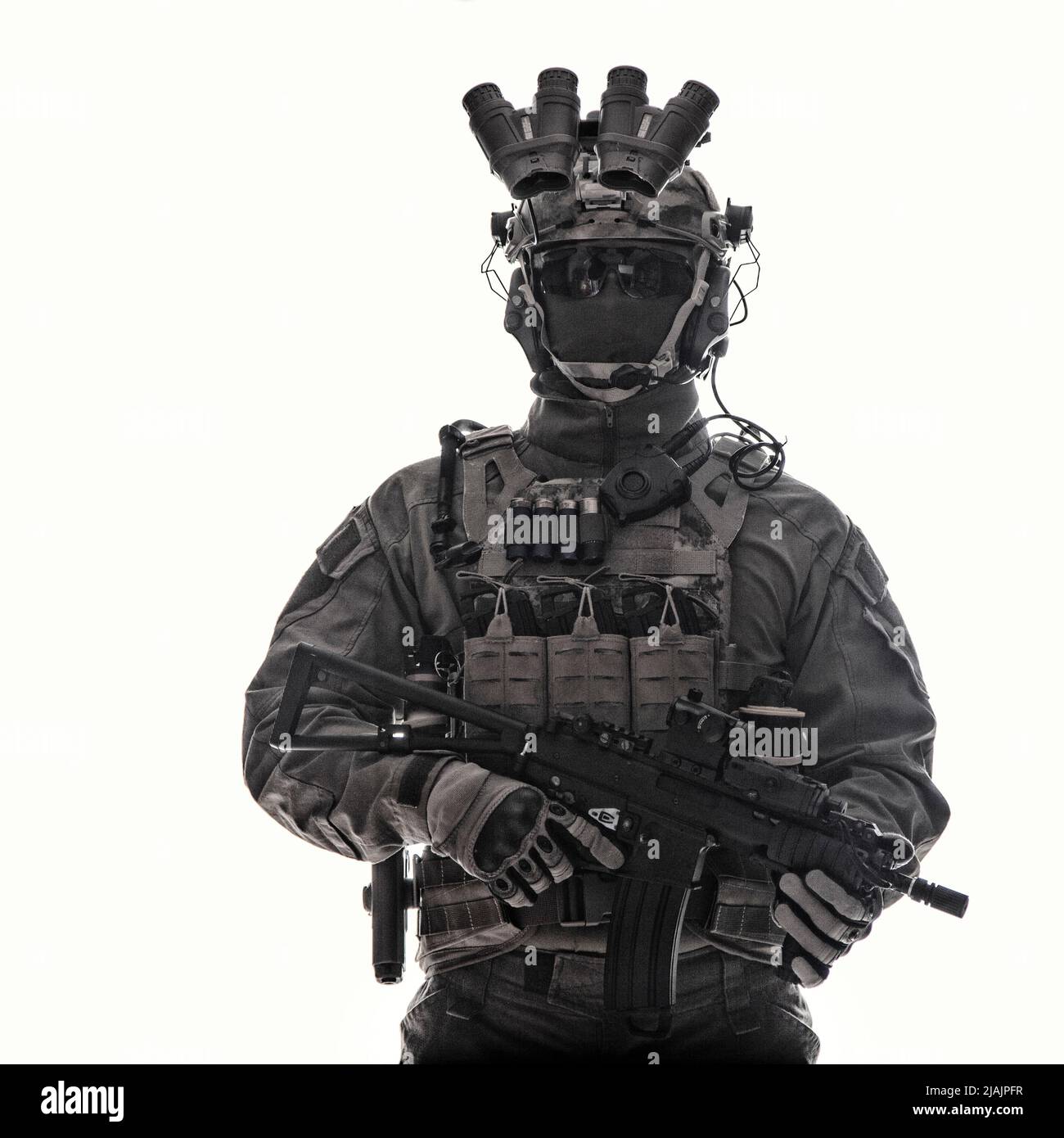 Studio portrait of a special operations soldier in tactical ammunition ...