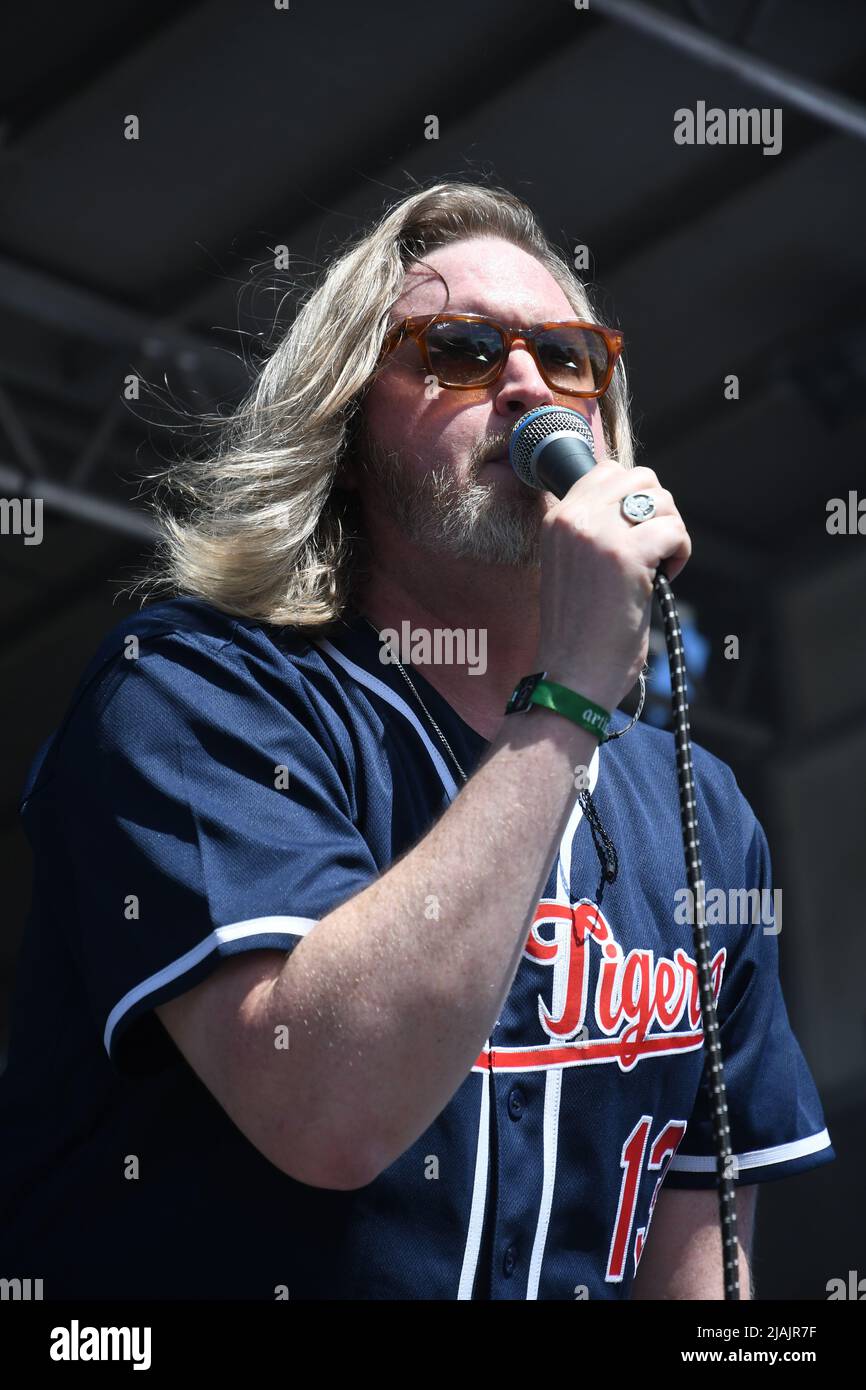 Singer Michael Medlock is shown performing on stage during a live ...