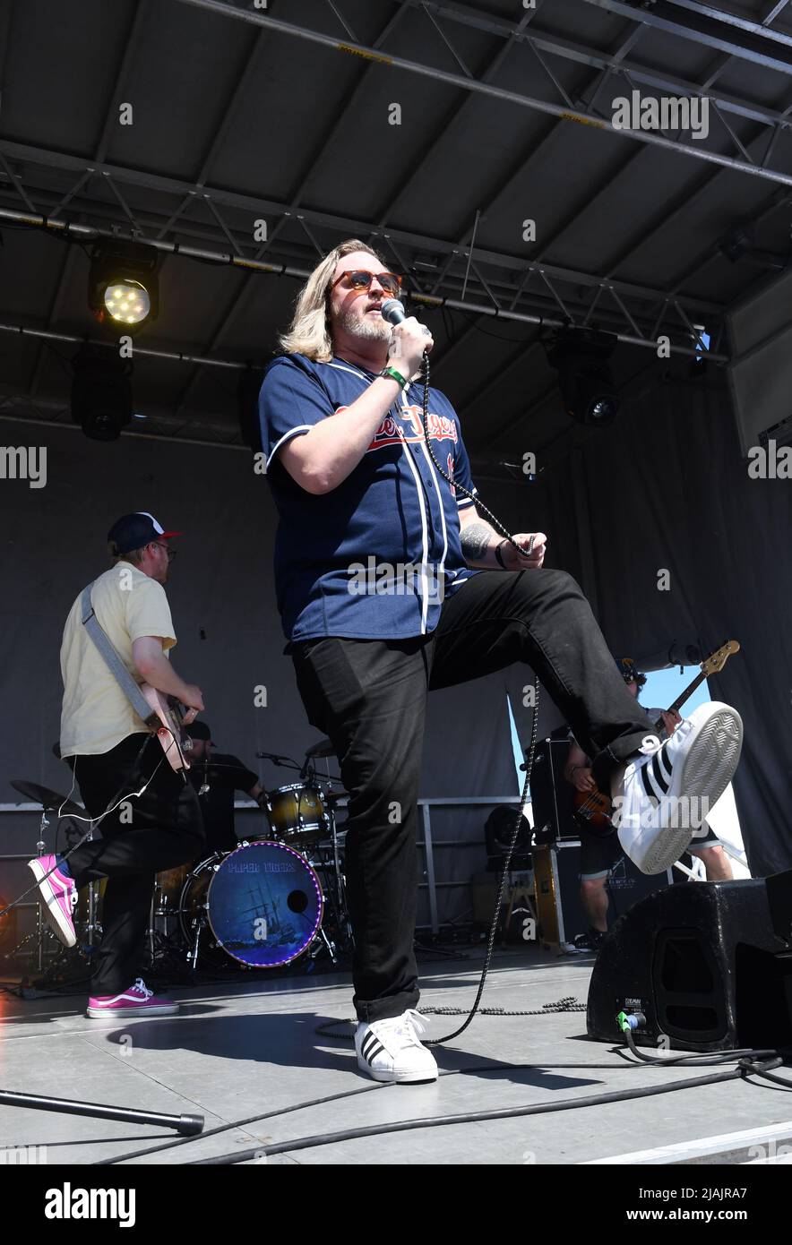 Singer Michael Medlock is shown performing on stage during a live ...