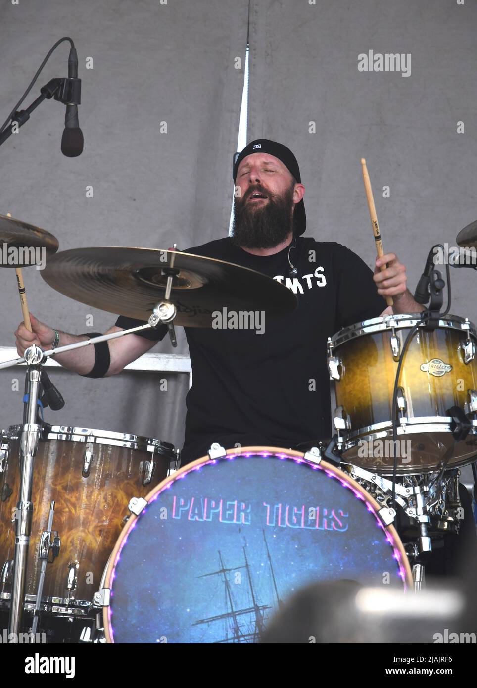 Drummer Ben “Cutty” Cuthbert is shown performing on stage during a live ...