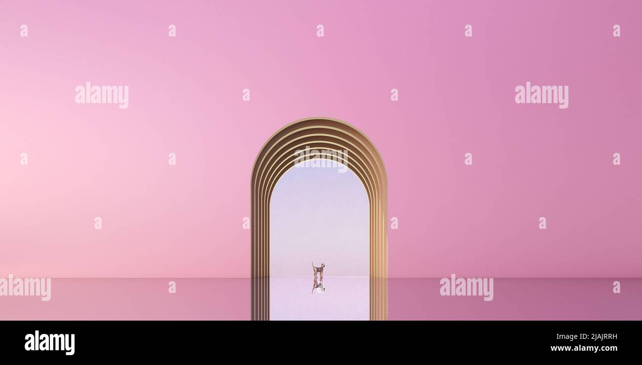 Arch windows with sky background, minimalist concept, 3d rendering ...