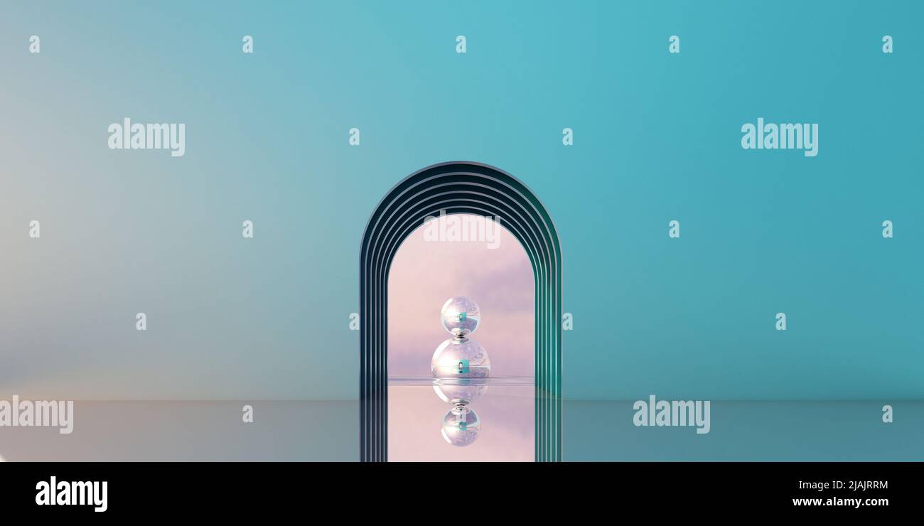 Arch windows with sky background, minimalist concept, 3d rendering ...