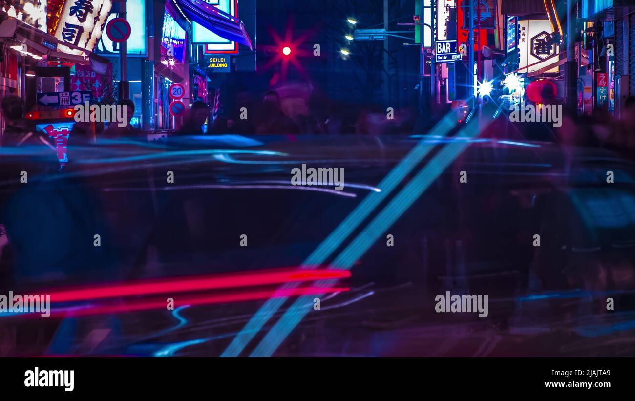 A night timelapse of the neon street at the downtown in Shinjuku Tokyo ...